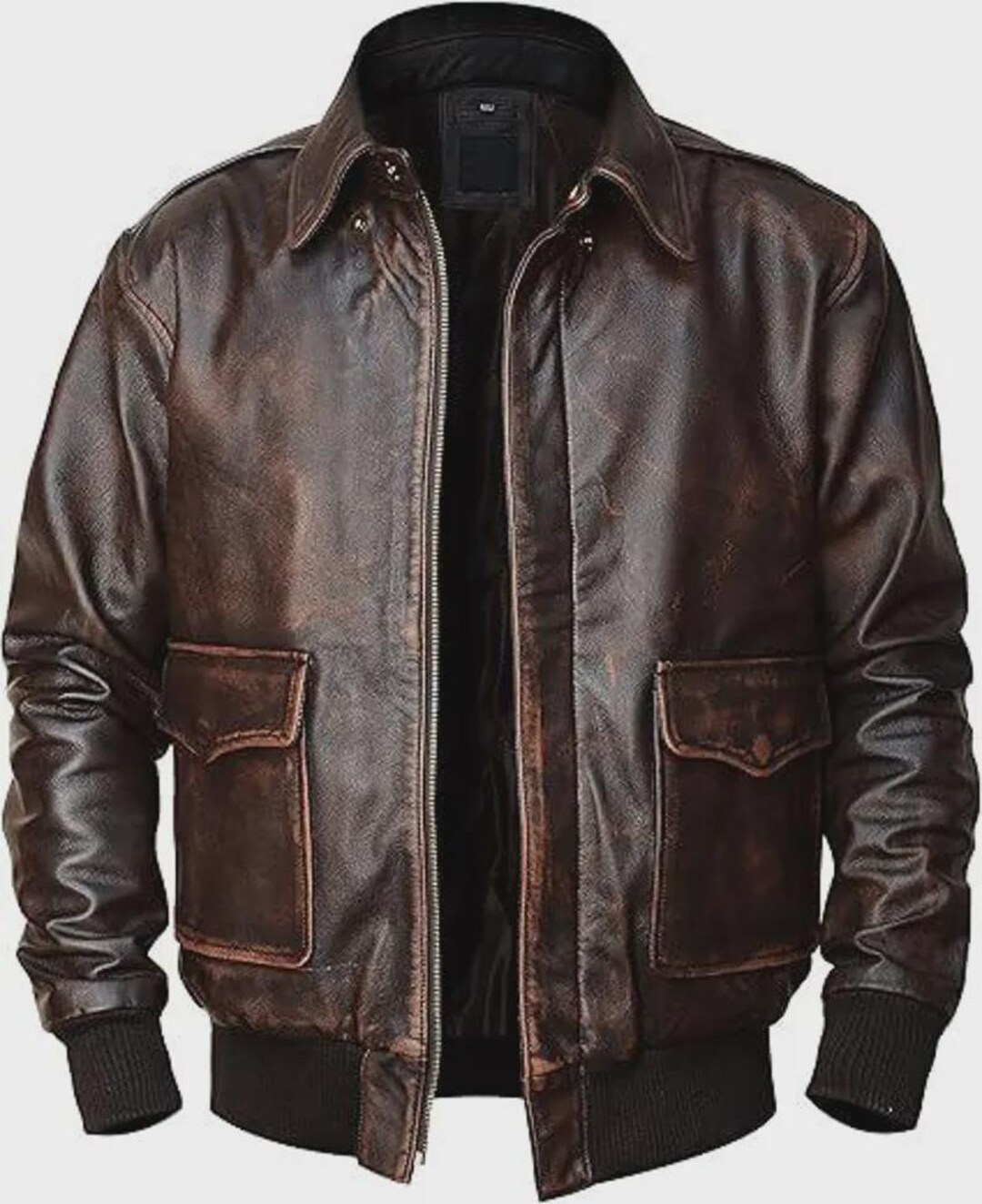 A2 Leather Jacket Men’s Vintage Bomber Jacket Classic Military Flight ...