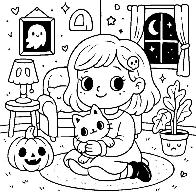 10 Printable Pages, Spooky Cutie Page, Relaxation Coloring Book ...