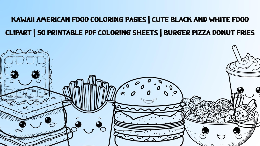 Kawaii American Food Coloring Pages | Cute Black and White Food Clipart ...