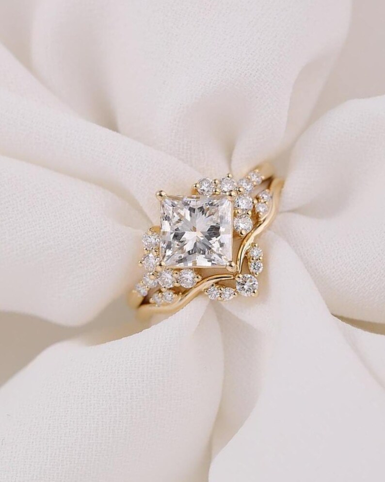 1 CT Square Diamond Wedding Rings Set, Unique Engagement Rings ...