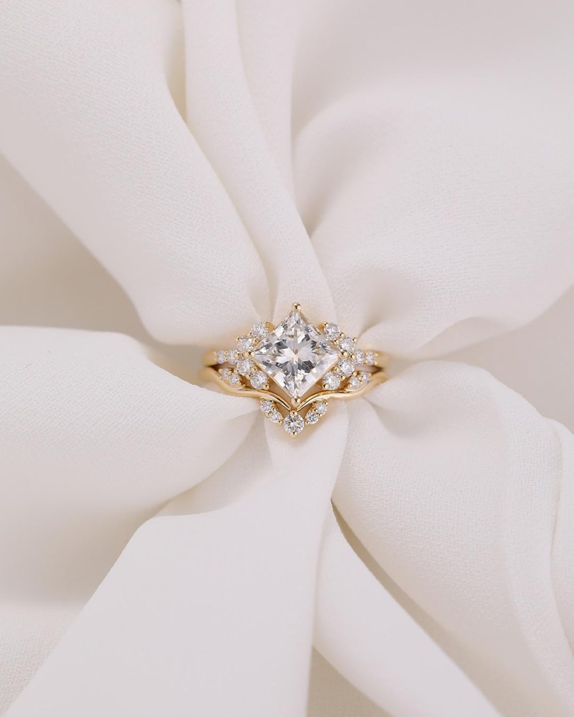 1 CT Square Diamond Wedding Rings Set, Unique Engagement Rings ...