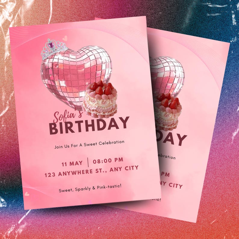 Pink Birthday Invitation – Editable Canva Template, A4 & Mobile Layout ...