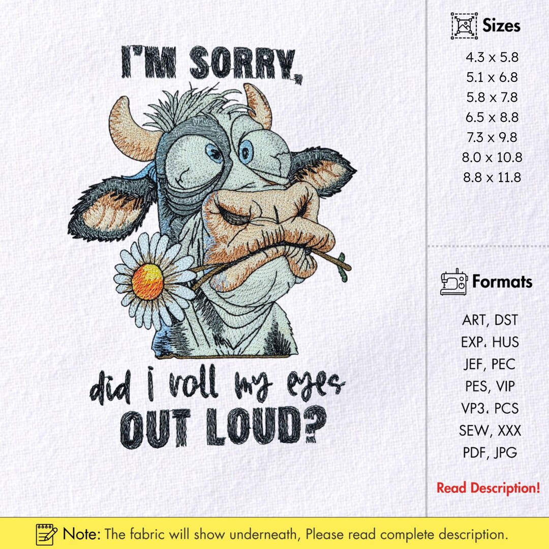 Funny Cow Embroidery Design Snarky Eye Roll Quote Embroidery Sarcastic ...