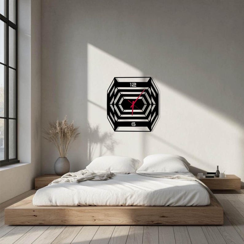 Geometric Hexagon Metal Clock, Optical Illusion Wall Decor, Modern ...