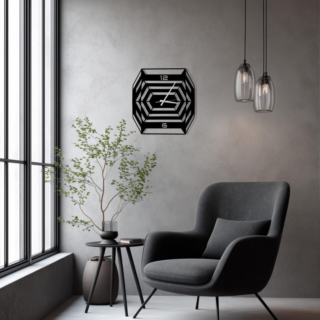 Geometric Hexagon Metal Clock, Optical Illusion Wall Decor, Modern ...