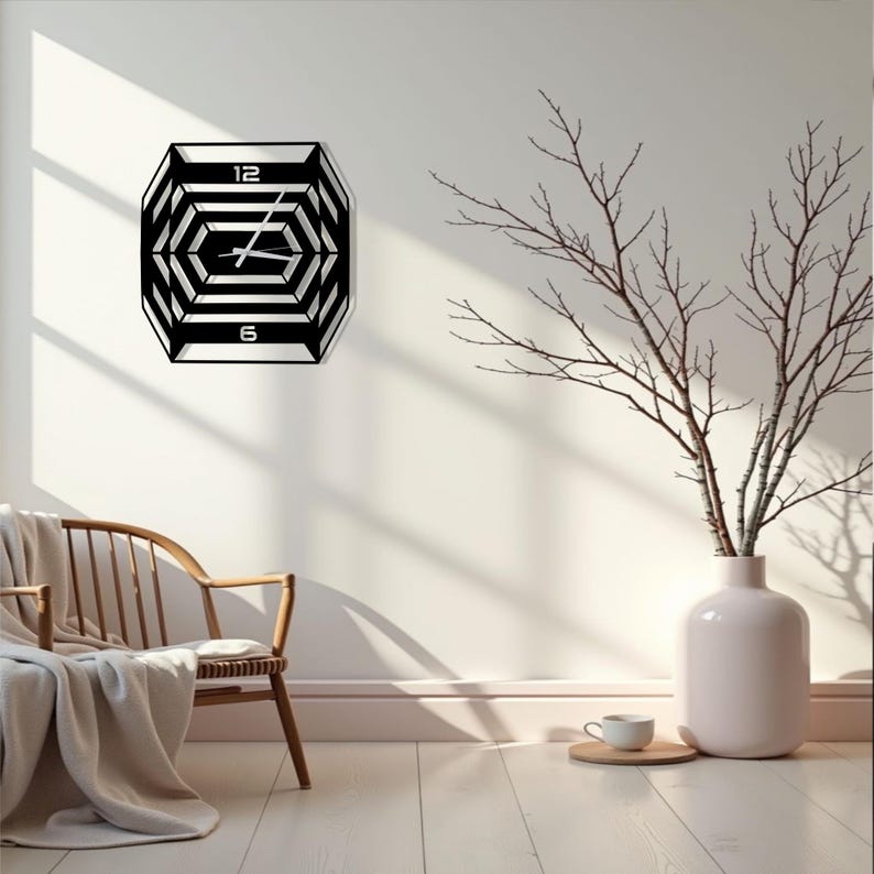 Geometric Hexagon Metal Clock, Optical Illusion Wall Decor, Modern ...