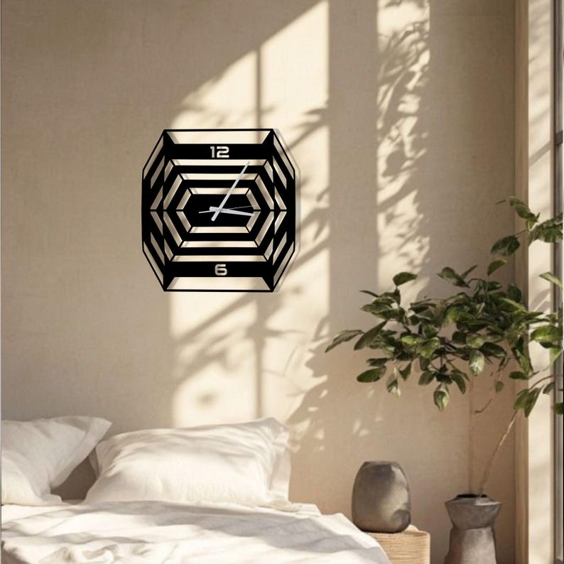 Geometric Hexagon Metal Clock, Optical Illusion Wall Decor, Modern ...