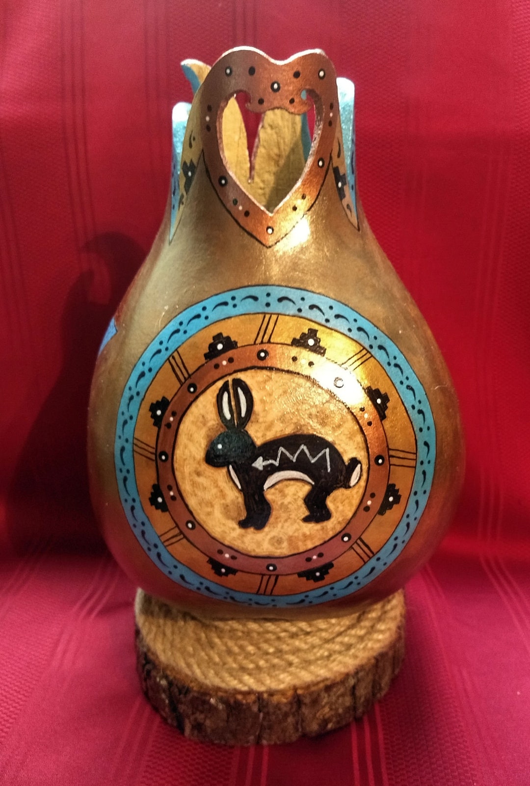 NEW ... Southwest Hand Carved Painted Signed 12 Jack Rabbit Art Gourd ...