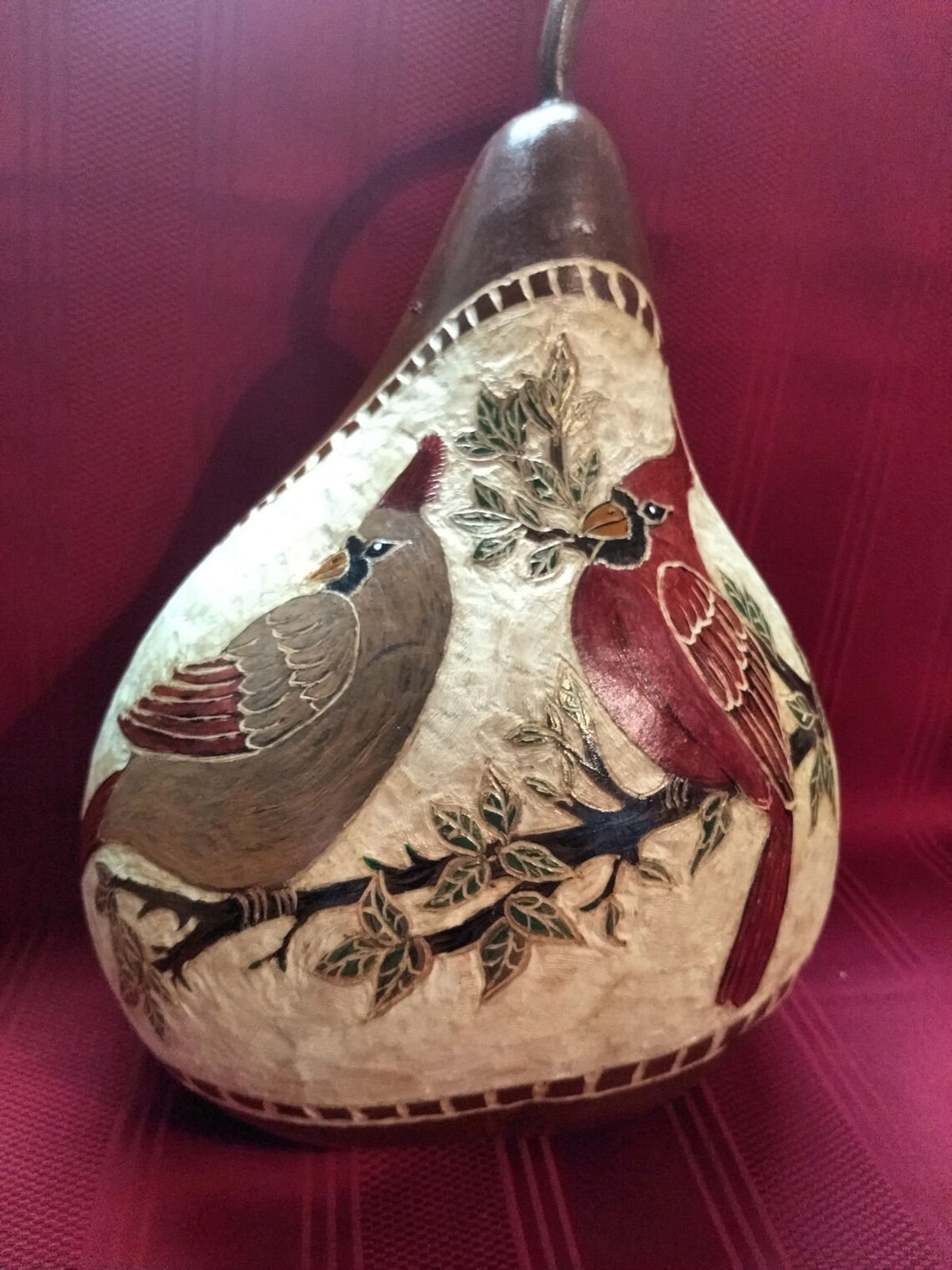 Hand Stipple Carved Hand Painted Cardinal Family Art Gourd - Etsy