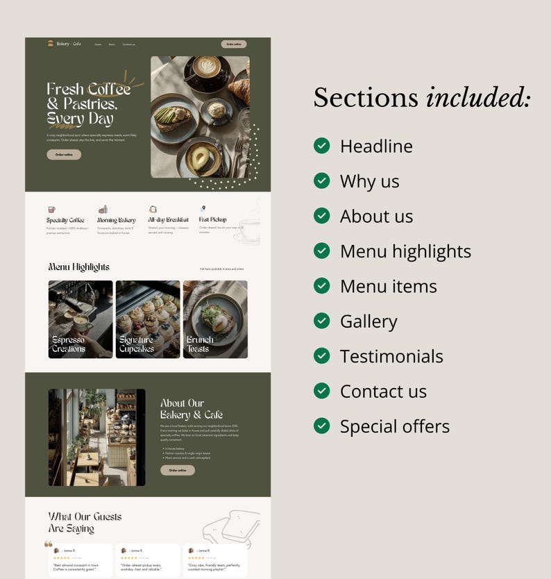 Bakery Café Website Template | Editable Canva Website for Coffee Shops ...