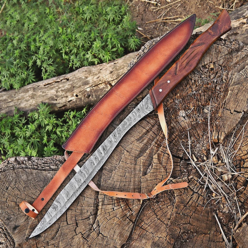 Hand-forged Damascus Steel Sword: Rustic Collector's Blade - Etsy
