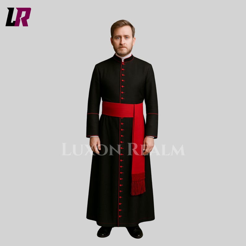 Black Roman Cassock With Red Buttons & Sash | Traditional Catholic ...