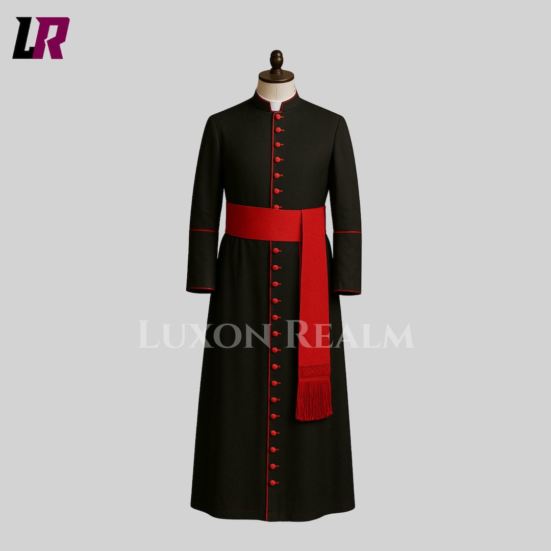 Black Roman Cassock With Red Buttons & Sash | Traditional Catholic ...