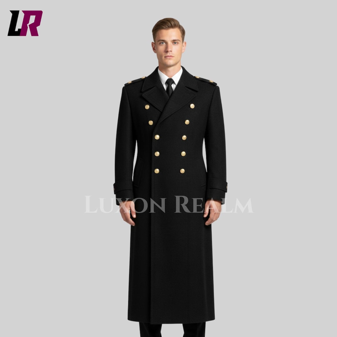 Military Officer Greatcoat for Men – Custom Handmade Black Wool Long ...