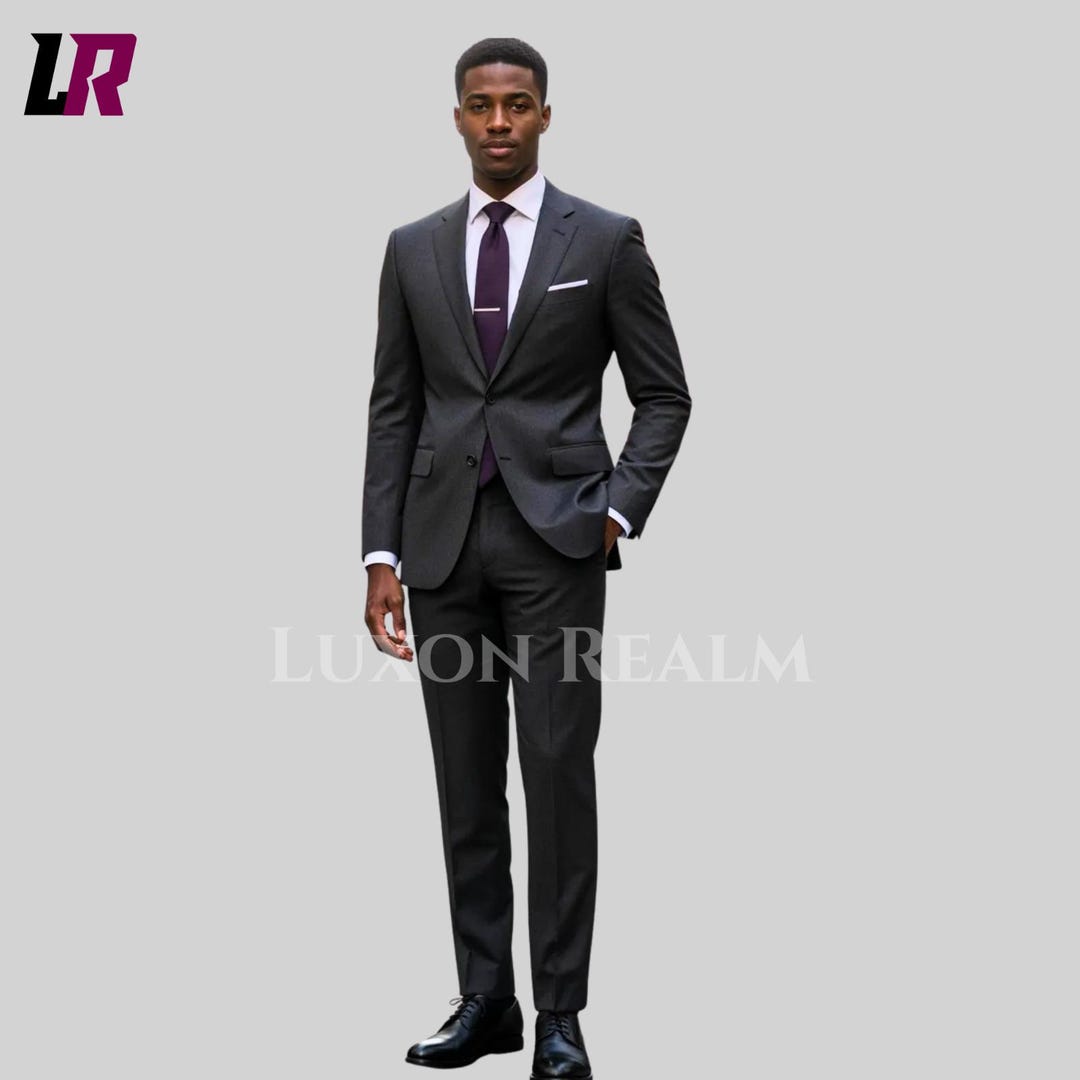 Men’s Custom Grey Suit • Dark Grey Premium Tailored Suit • Charcoal ...