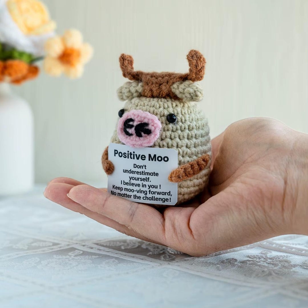 Crochet Emotional Support Cow Plush: Positive Affirmation Desk Buddy - Etsy