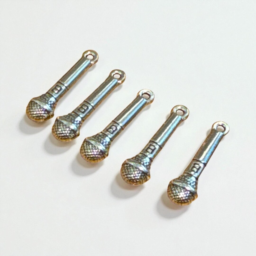 Silver Microphone Charms, Music Lover Jewelry, 5 Pendants (7x27mm) - Etsy