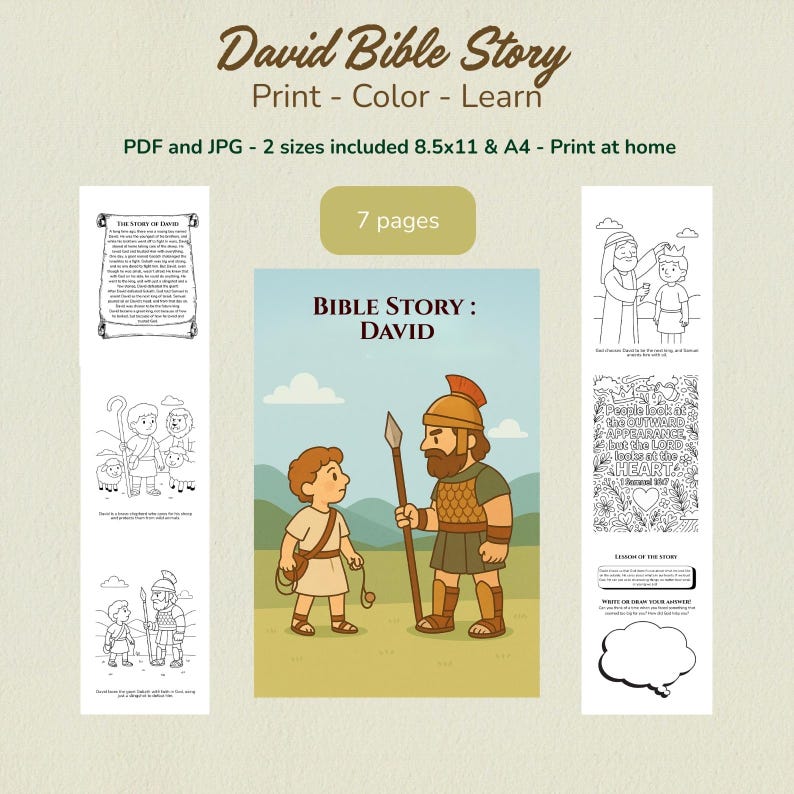 David Bible Story Coloring Pages: Christian Homeschool Sunday School ...