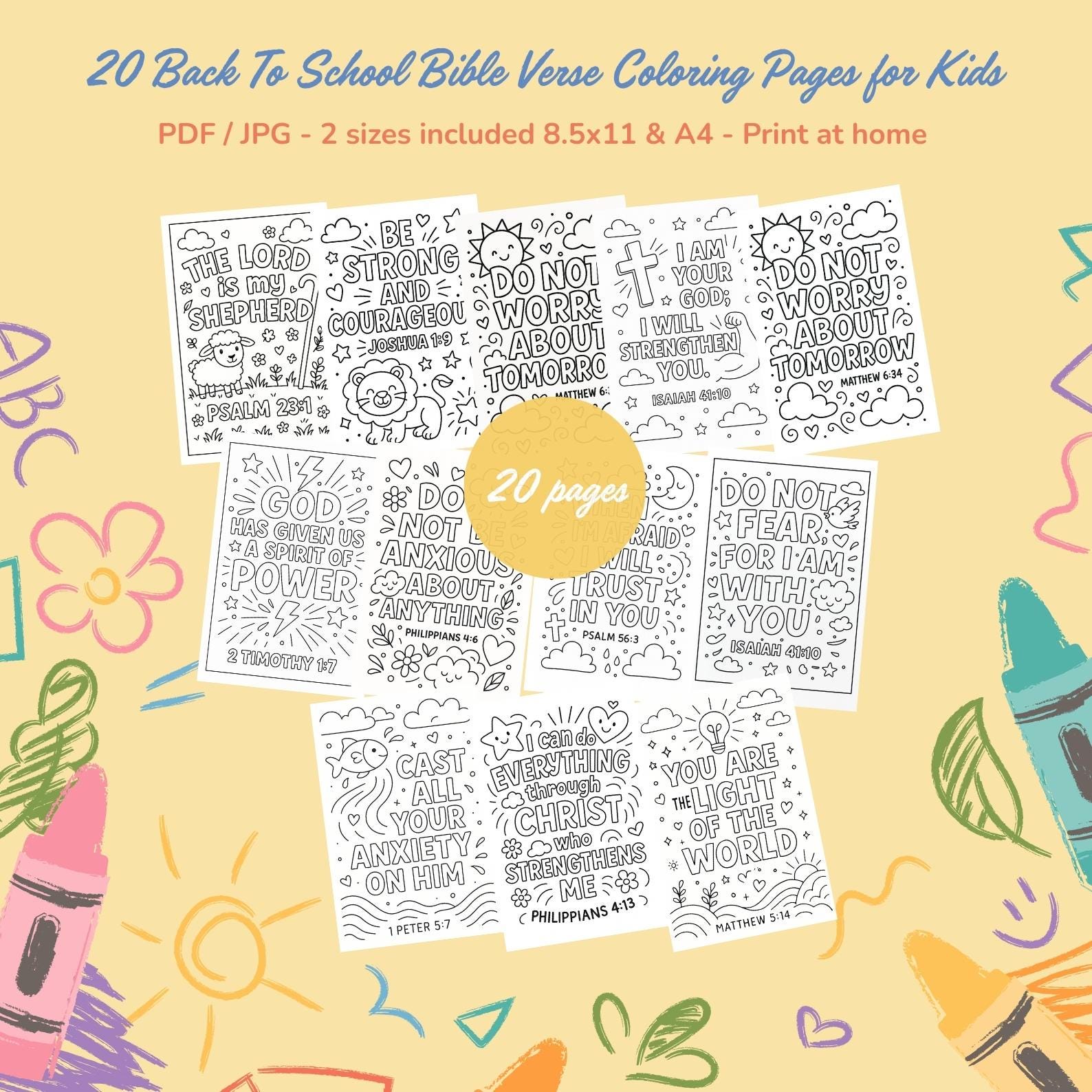 Back to School Bible Verse Coloring Pages | Christian Kids (PDF) - Etsy