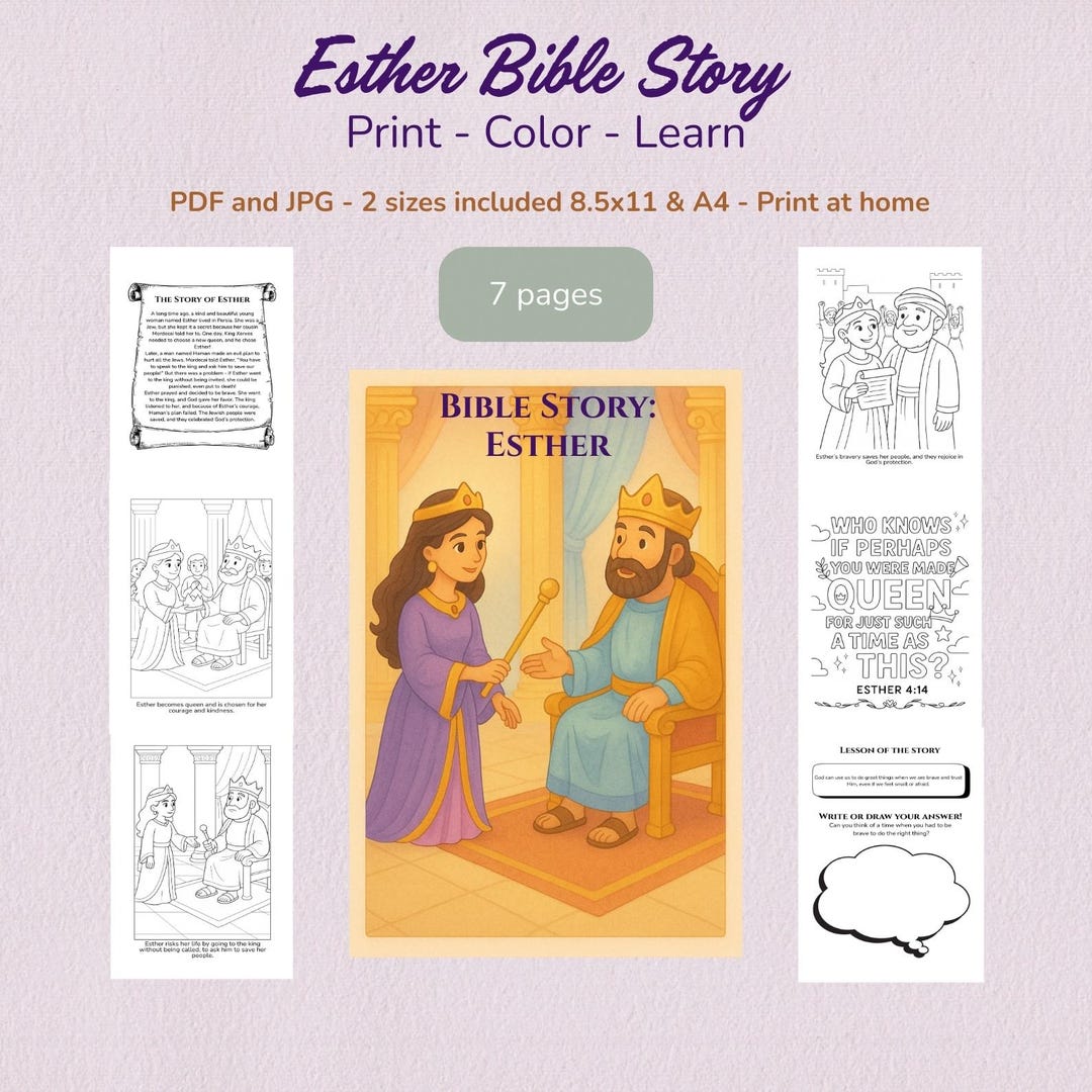Esther Bible Story Coloring Pages: Christian Homeschool & Sunday School ...
