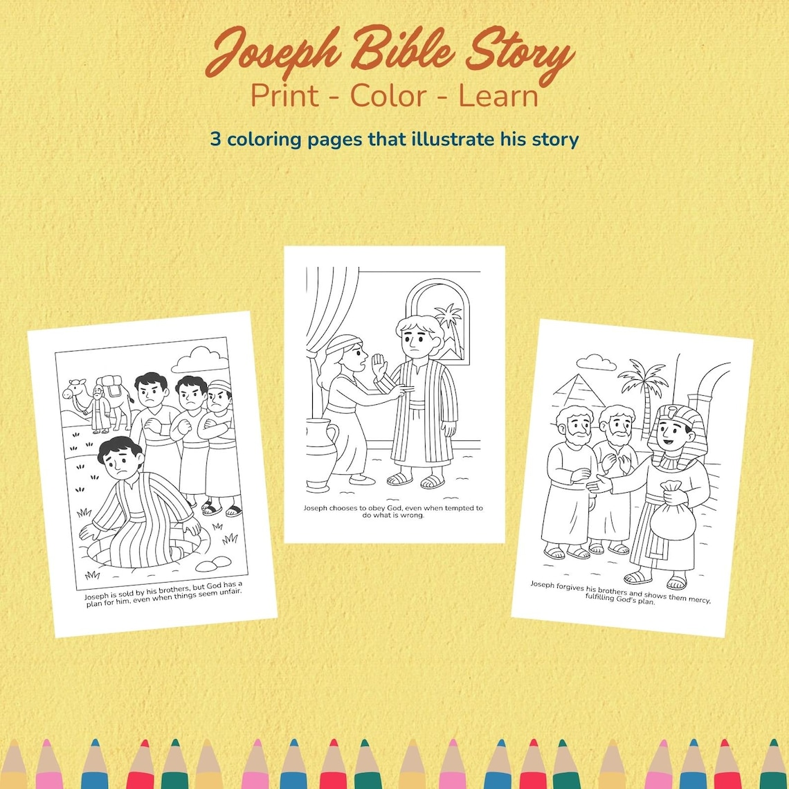 Joseph Bible Story Coloring Pages: Christian Sunday School Printable ...