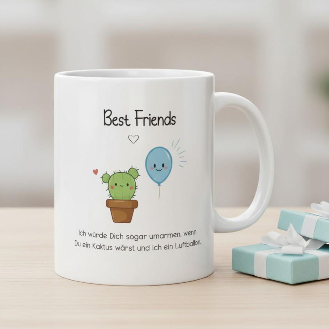 Best Friends Mug - Cactus & Balloon | Friendship Gift | Funny Saying ...