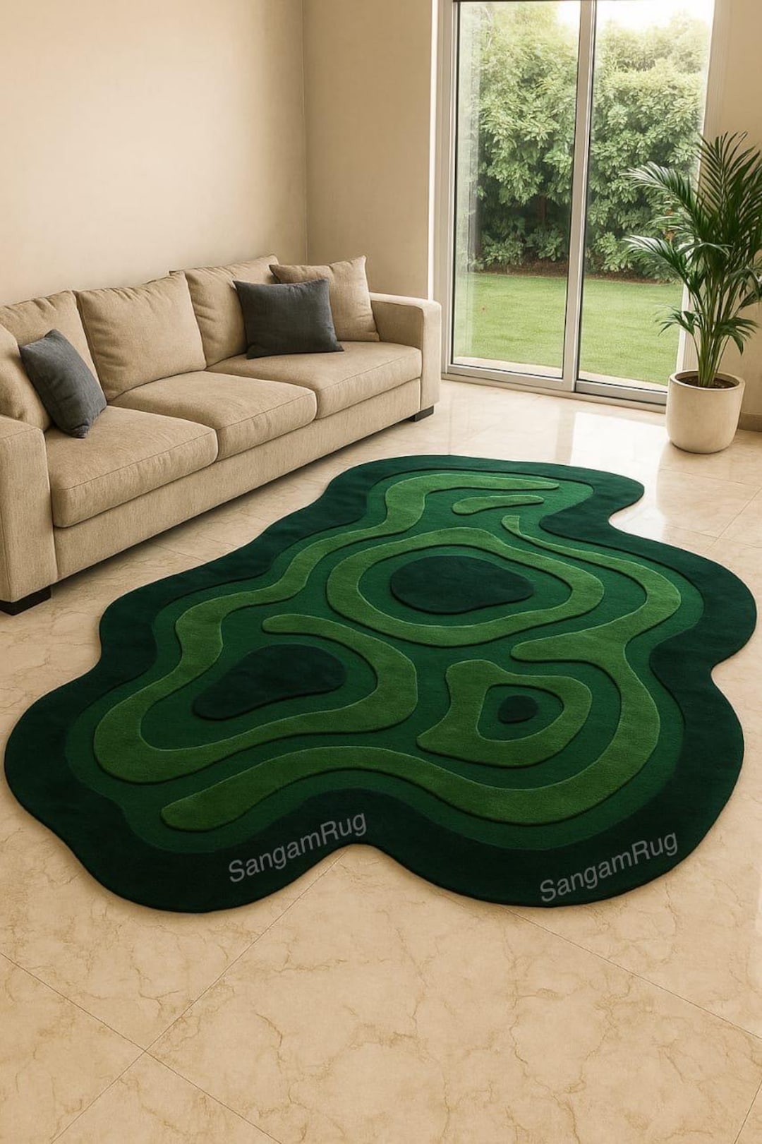 Hand-tufted Wool Rug: Green Contour Area Rug, 3D Topographic Design - Etsy