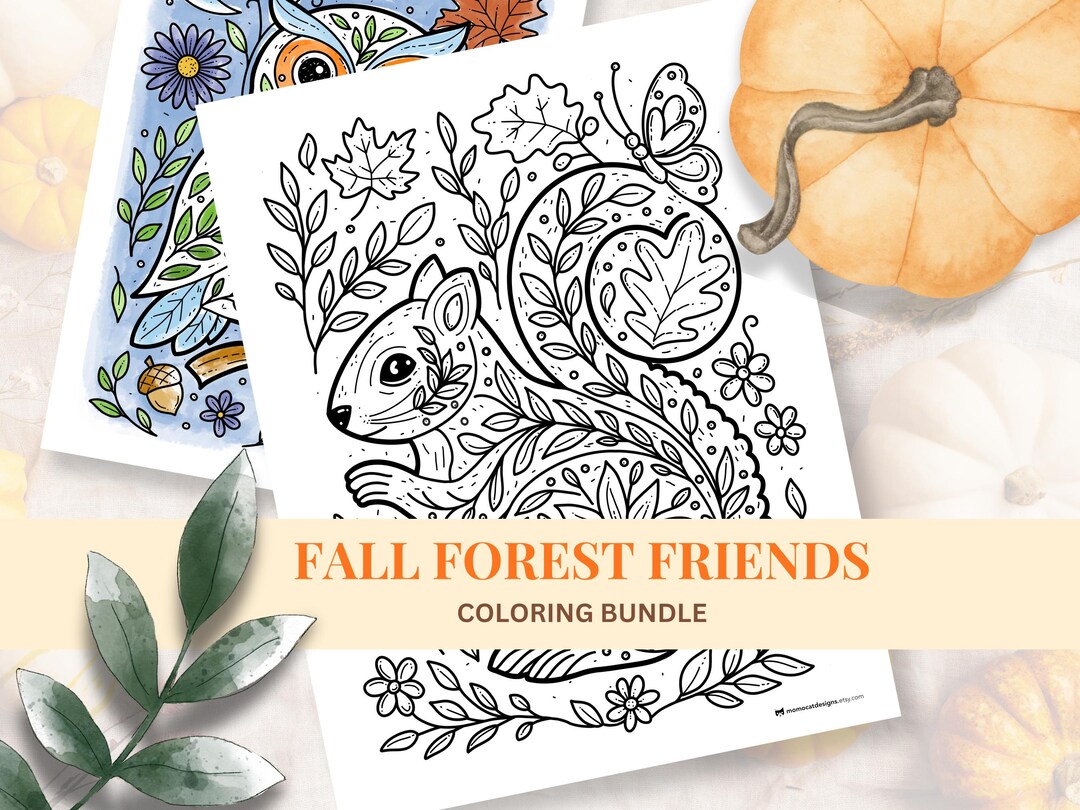 Woodland Animals Fall Coloring Pages Set of 7 | Adult & Kids ...