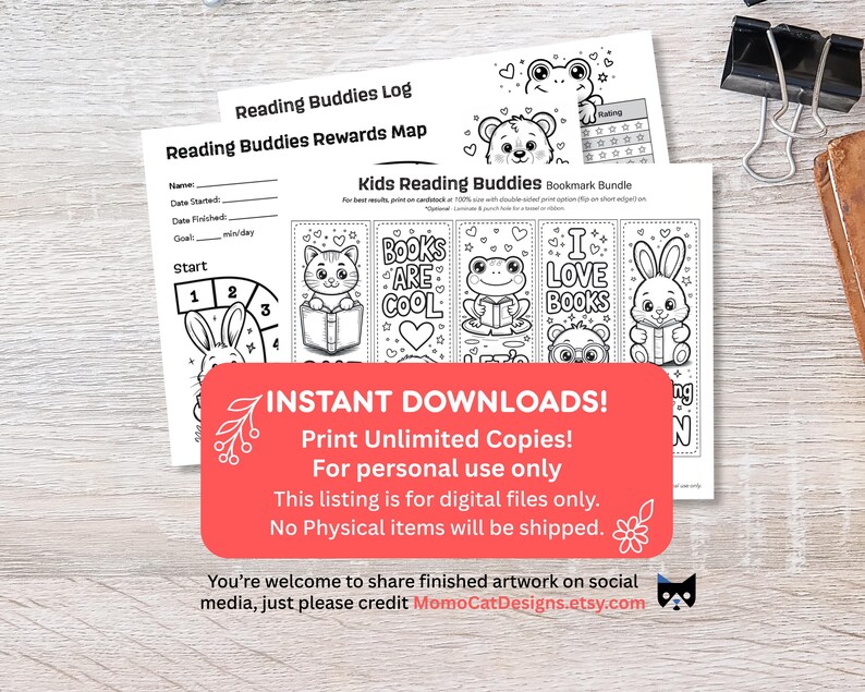 Kids Coloring Bookmarks Bundle | Reading Log & Rewards Chart (digital ...