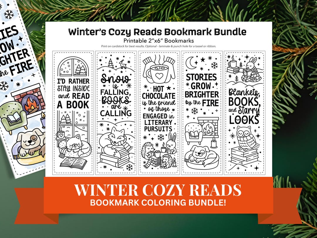 5 Winter Animals Coloring Bookmarks | Cozy Reading Quotes (digital ...