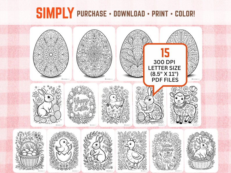 Easter Coloring Pages – Egg Mandalas and Animals, 15 Page PDF (kids and Adults) - Etsy