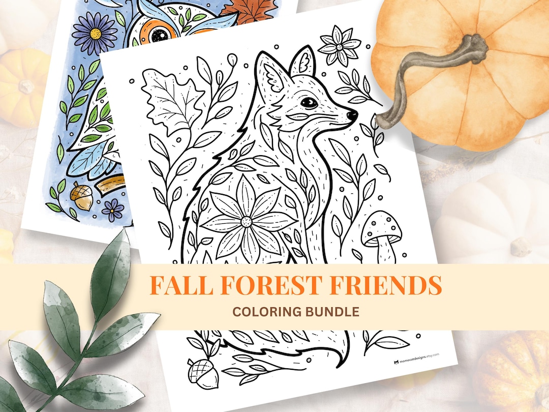 Woodland Animals Fall Coloring Pages Set of 7 | Adult & Kids | Instant ...