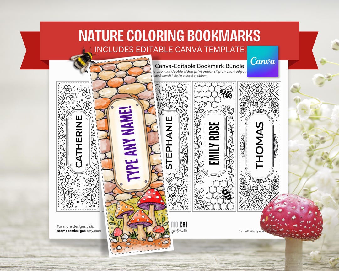 Nature Coloring Bookmarks, Printable PDF With Bonus Editable Canva ...
