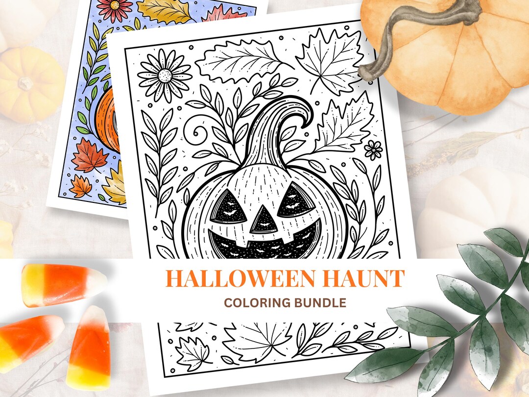 Haunted Halloween Coloring Pages Bundle, Adult & Kids, Printable PDF - Etsy