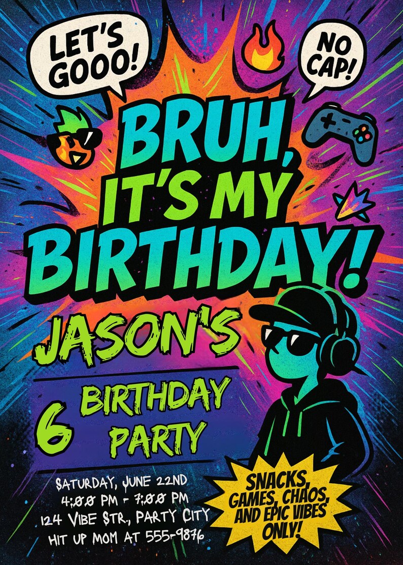 Gaming Birthday Invitation | Editable Boy Gamer Party Invite | Cool ...