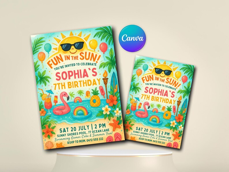 Tropical Pool Party Invitation: Fun in the Sun Birthday (digital ...