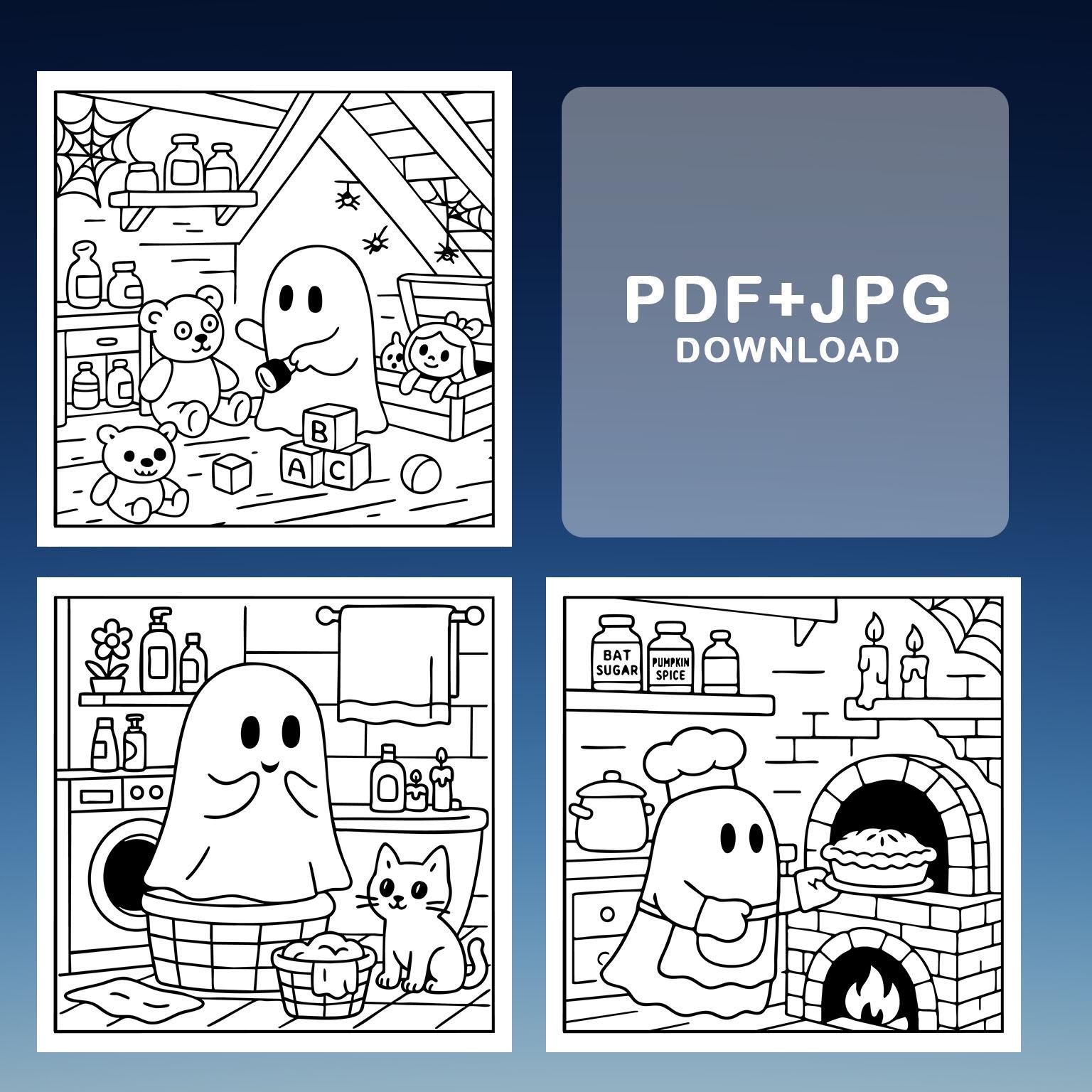 Halloween Coloring Pages Cozy Spooky Cute Ghost Printable Coloring Book ...