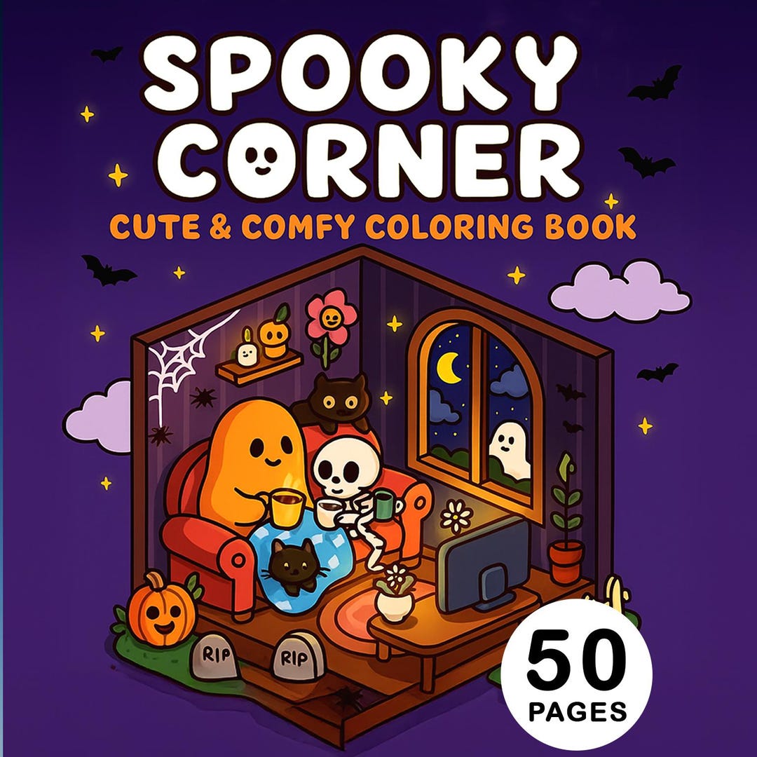 Cozy Halloween Coloring Book Cute Spooky Coloring Pages for Kids Teens ...
