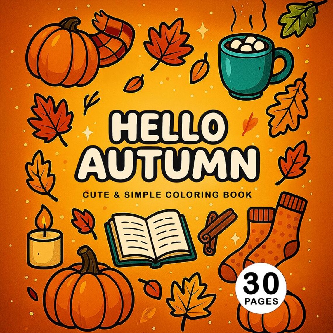 Fall Coloring Pages Cozy Autumn Book PDF for Adults Kids Tea Candles ...