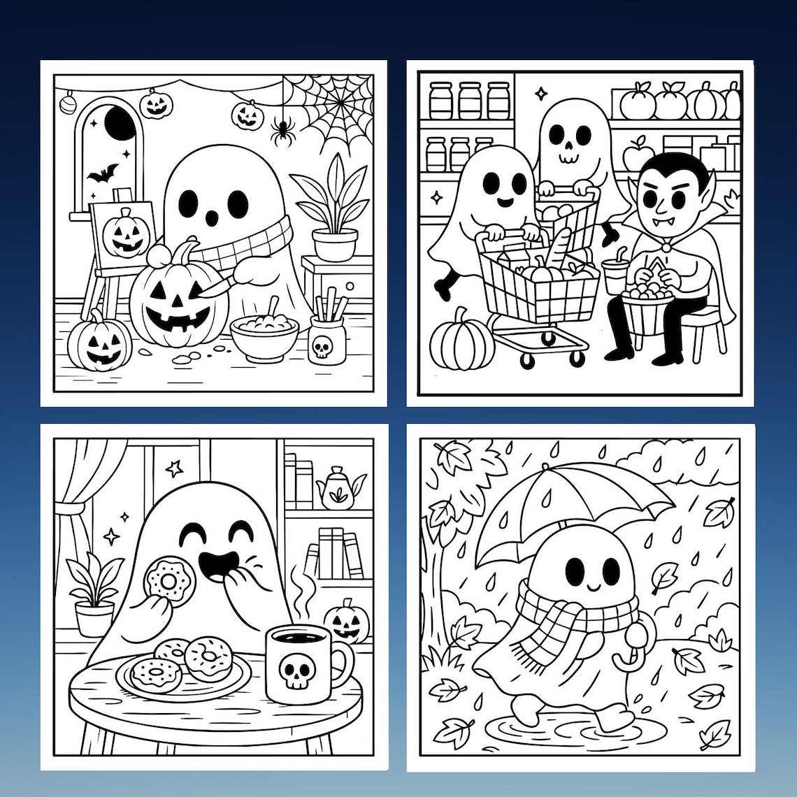 Halloween Coloring Pages Cozy Spooky Cute Ghost Printable Coloring Book ...