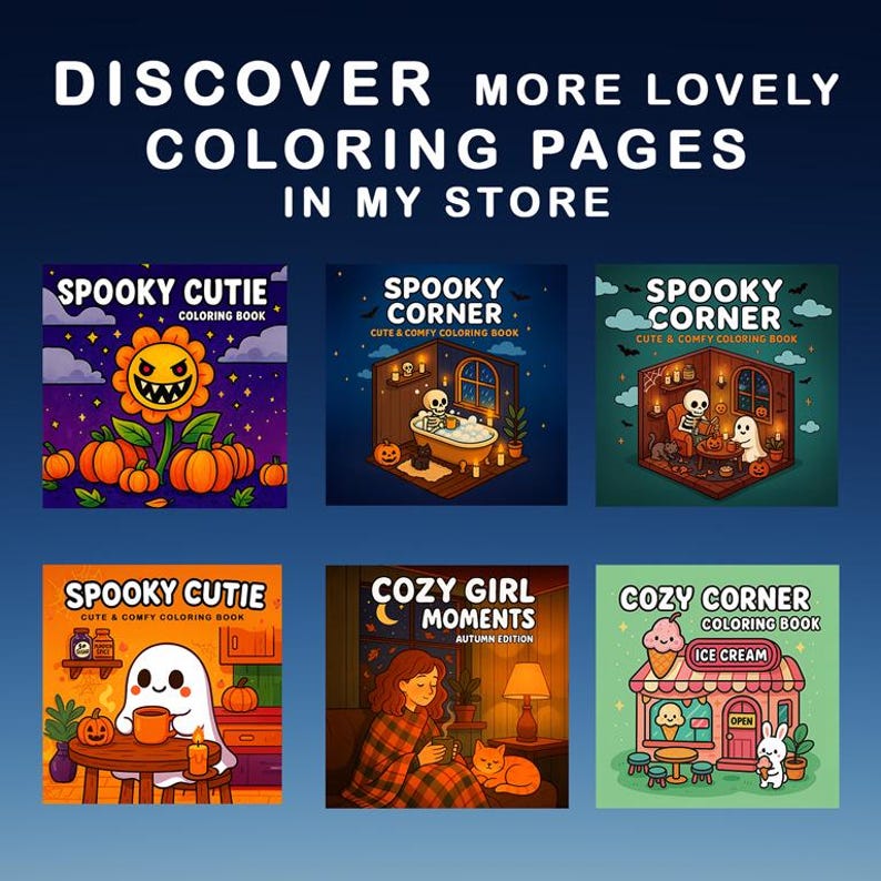 Cozy Halloween Coloring Book Cute Spooky Coloring Pages for Kids Teens ...