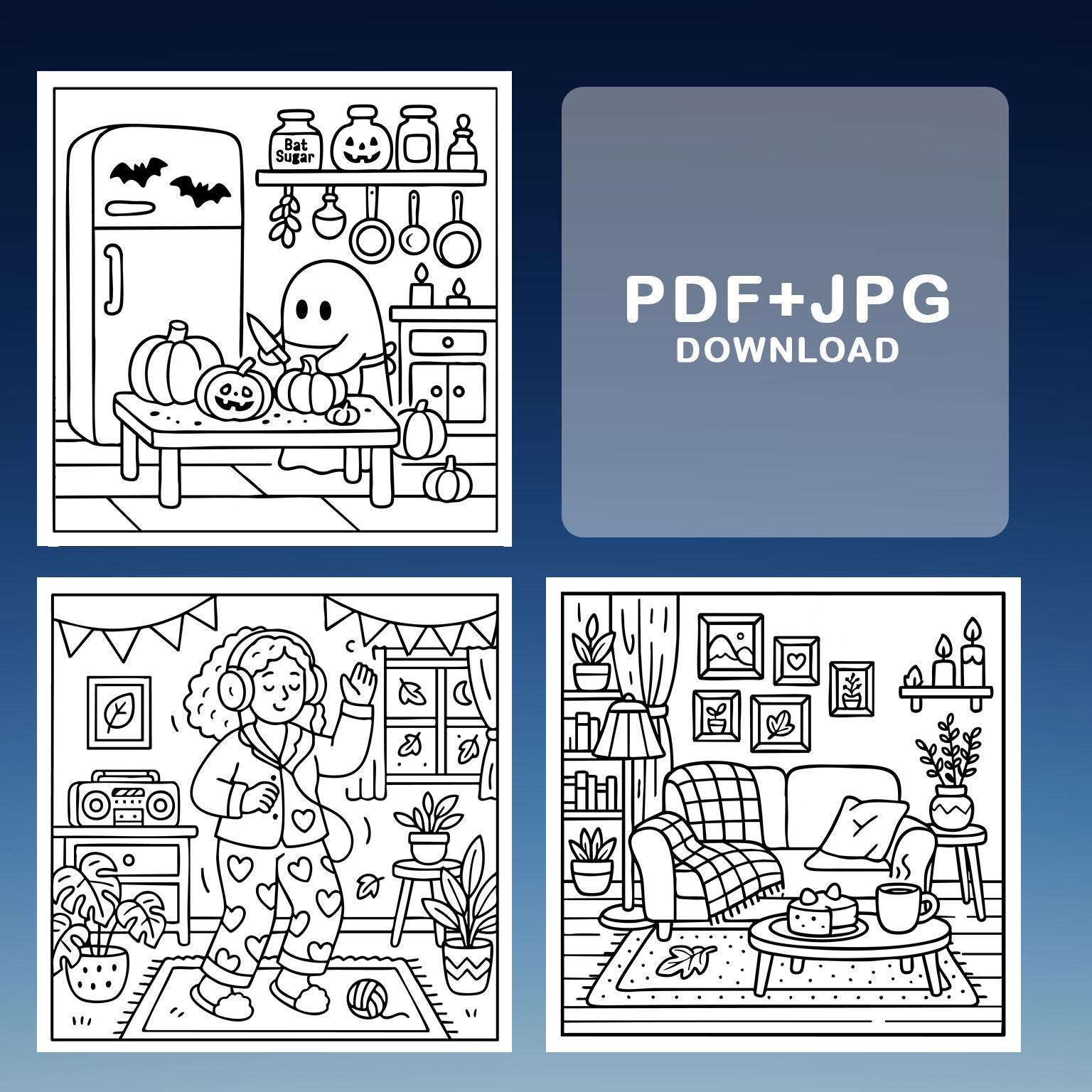 Cozy Halloween Coloring Book Cute Spooky Coloring Pages for Kids Teens ...