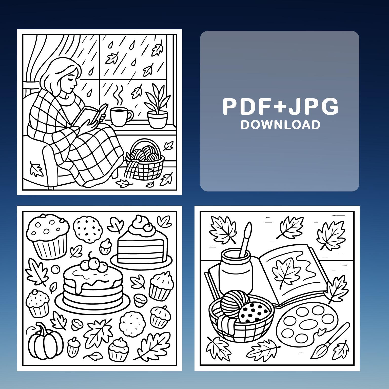 Cozy Autumn Coloring Book PDF Printable Fall Pages for Adults and Kids ...