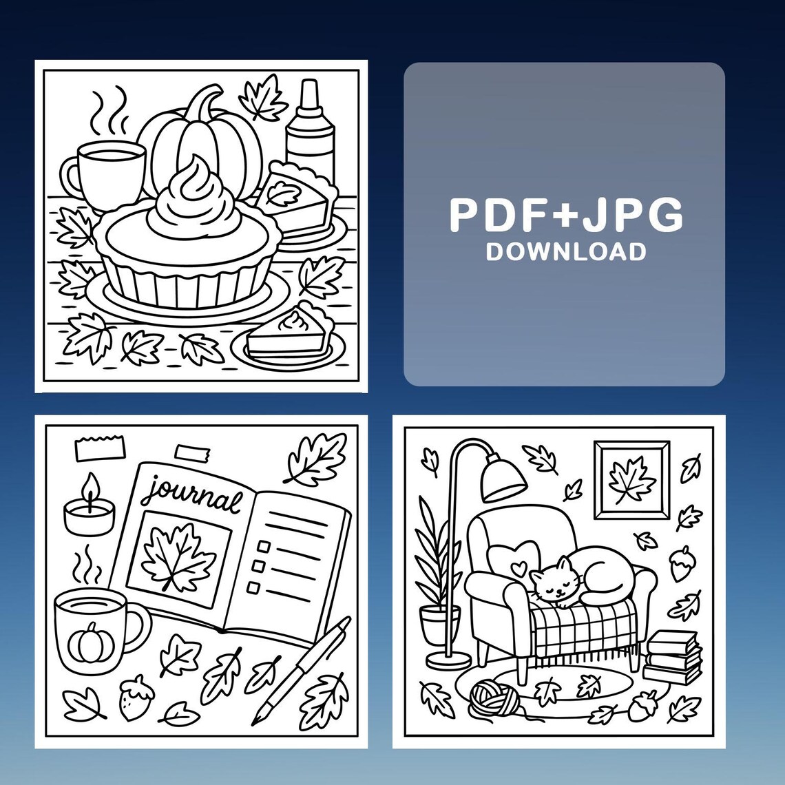 Fall Coloring Pages Cozy Autumn Book PDF for Adults Kids Tea Candles ...