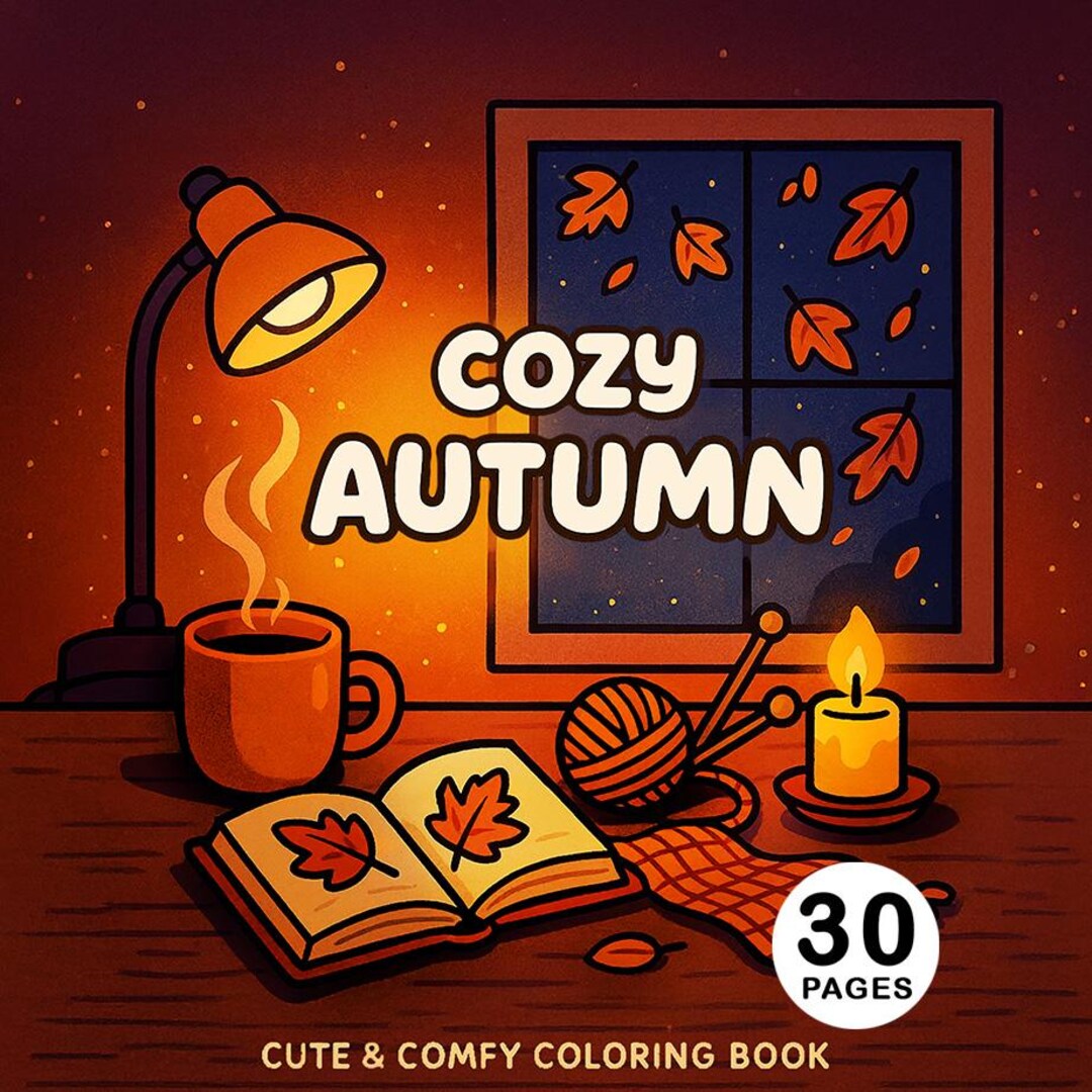 Fall Coloring Pages Cozy Autumn Book PDF for Adults Kids Tea Candles ...