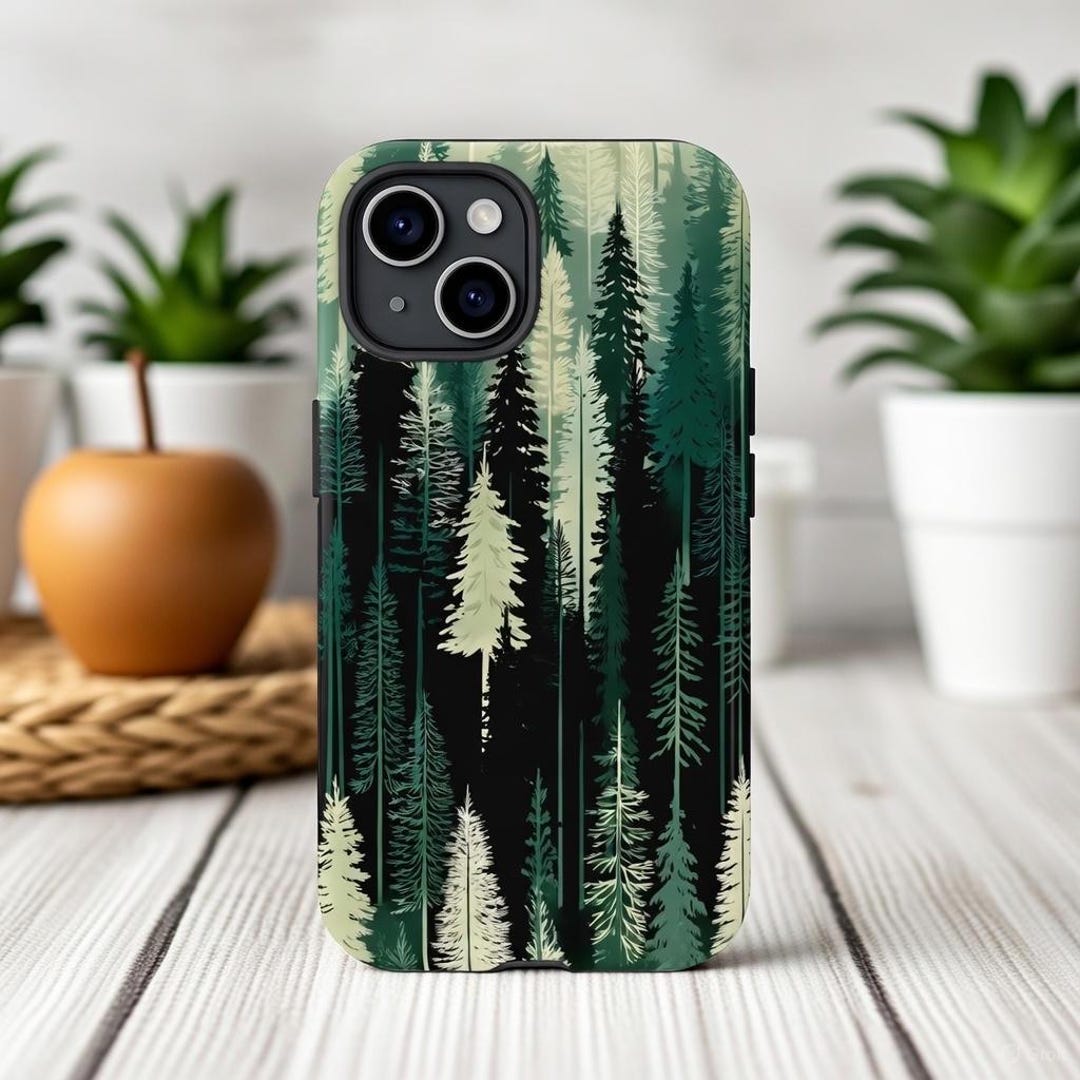 Forest Pines Phone Case, Evergreen Tree Pattern, Woodland Protective ...