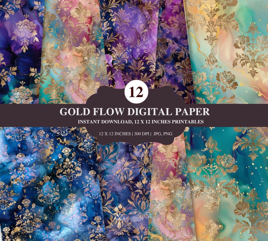 Gold Flow Digital Paper, Printable Background, Luxury Texture, Gold ...