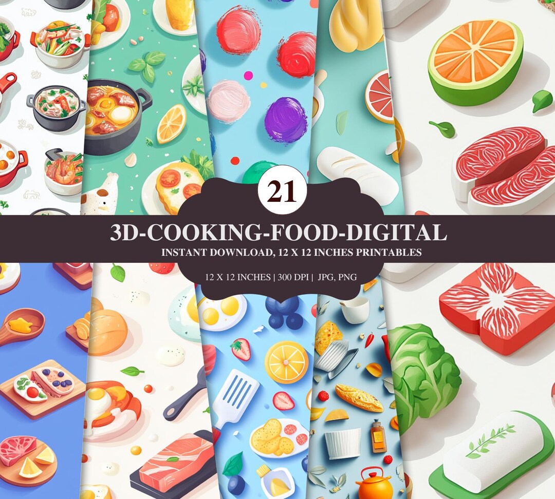 3D Cooking Food Clipart Pack | Realistic Digital Kitchen Illustrations ...