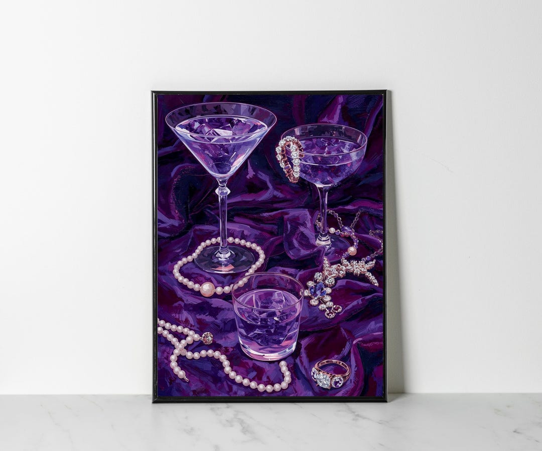 Martini & Pearls Glam Art Print: Chic Kitchen or Cocktail Bar Decor ...