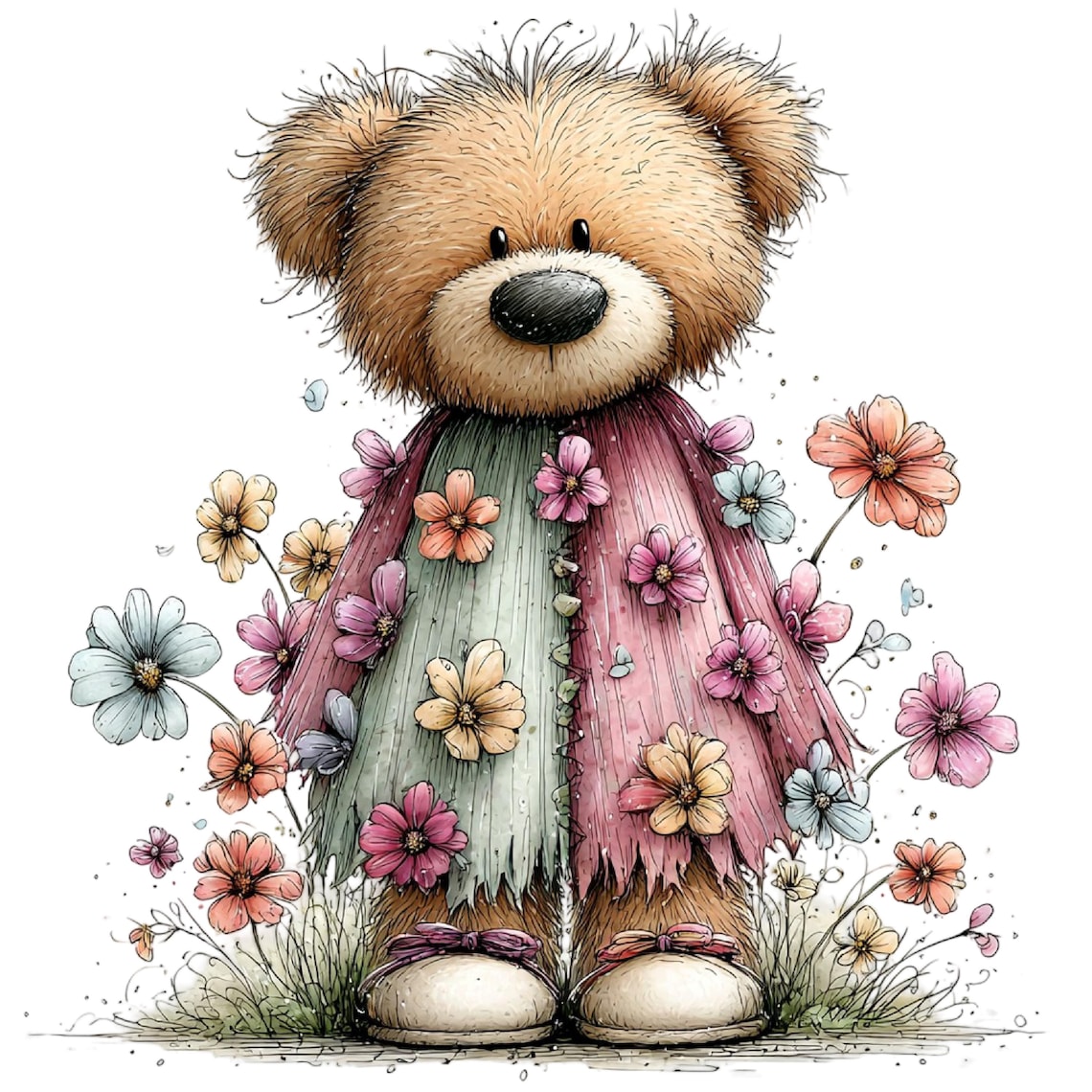 37 PNG Whimsical Spring Teddy Bear Clipart Bundle, Watercolor Nursery ...